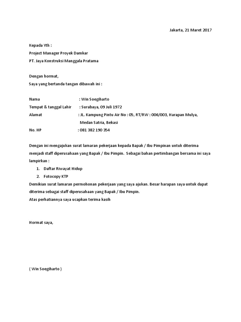 Lamaran Pak Win | PDF