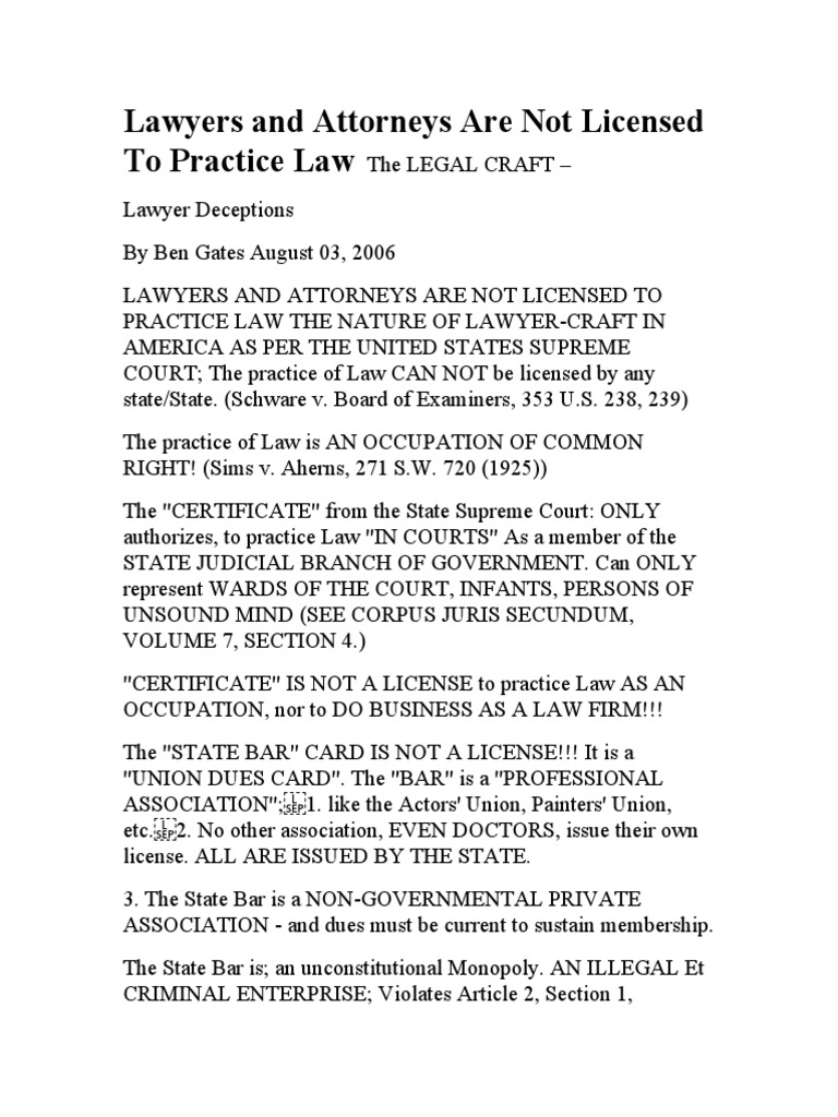 Lawyers and Attorneys Are Not Licensed To Practice Law The LEGAL CRAFT ...