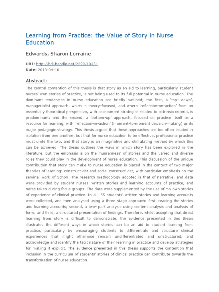 Learning From Practice: The Value of Story in Nurse Education | PDF ...
