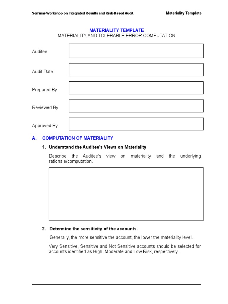 06 Materiality Template | PDF | Audit | Risk