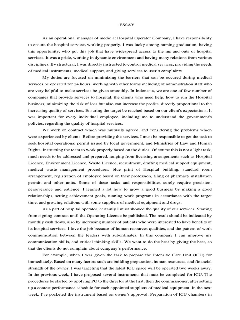 Essay | PDF | Hospital | Intensive Care Unit