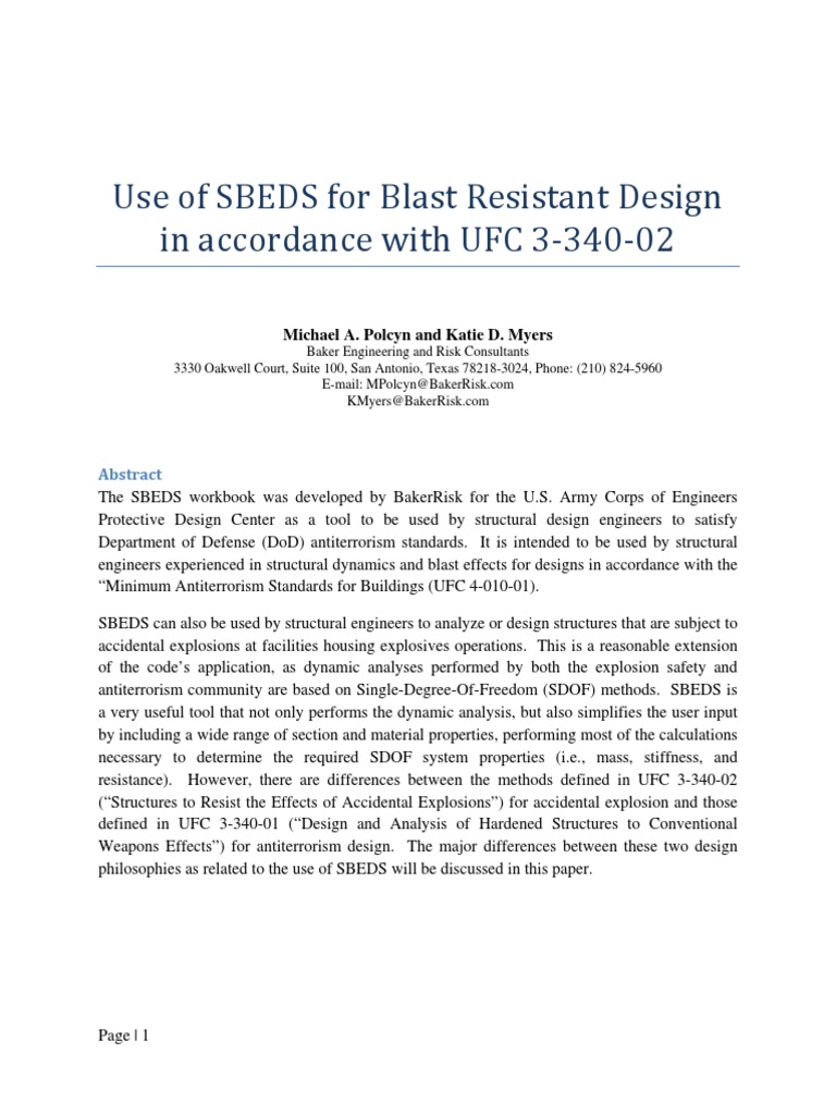 Use of SBEDS For Blast Resistant Design in Accordance With UFC 3 340 02 ...