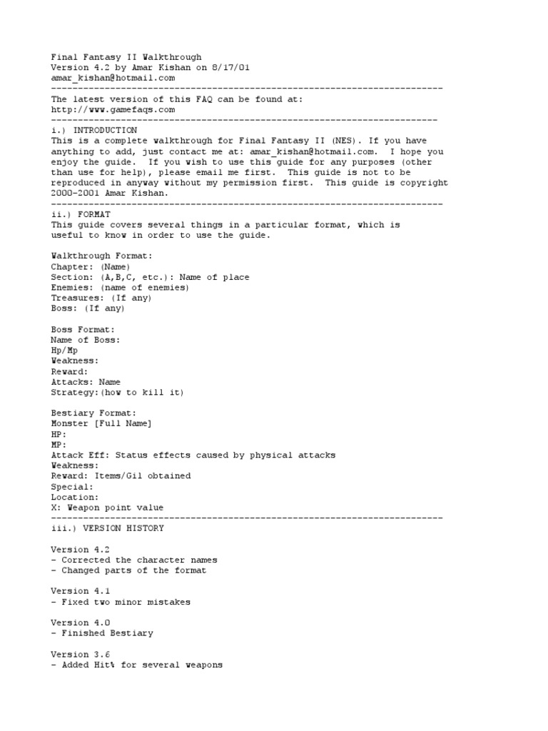 Ff2 Walkthrough | PDF | Strategy Guide | Final Fantasy
