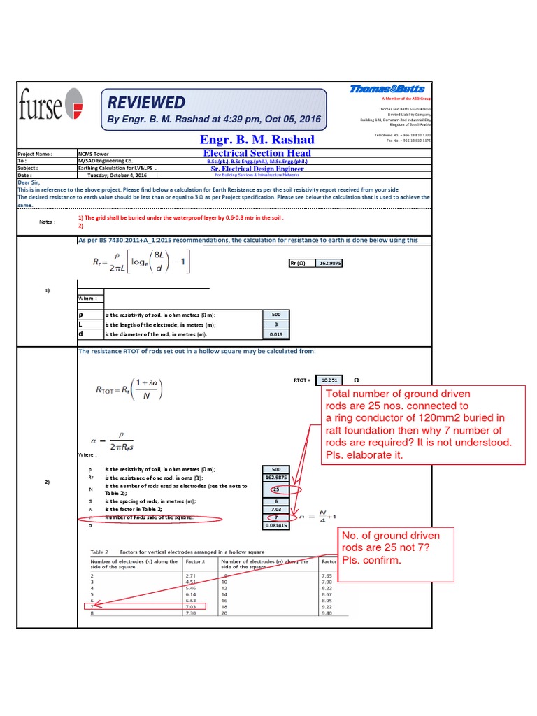2 - Earthing Calculation No.1 | PDF | Electrical Resistivity And ...