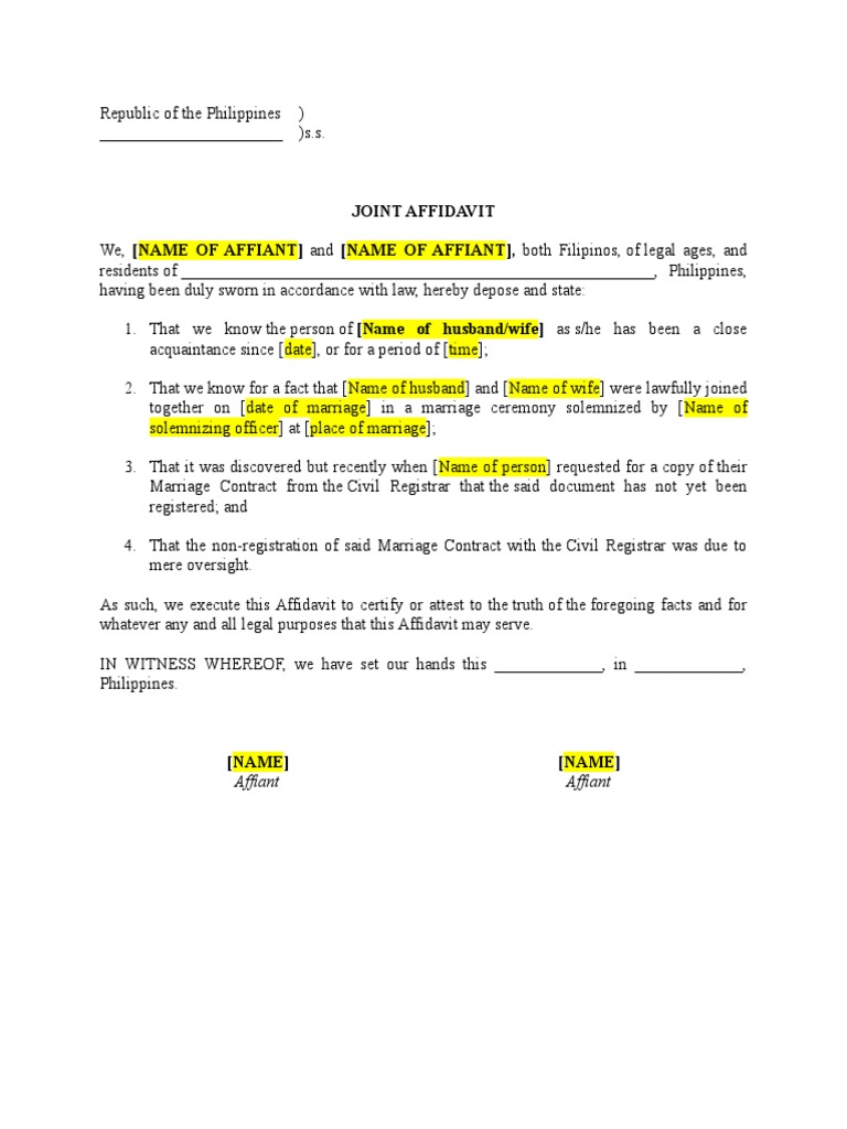 Affidavit (Delayed Registration of Marriage) | PDF | Affidavit | Document