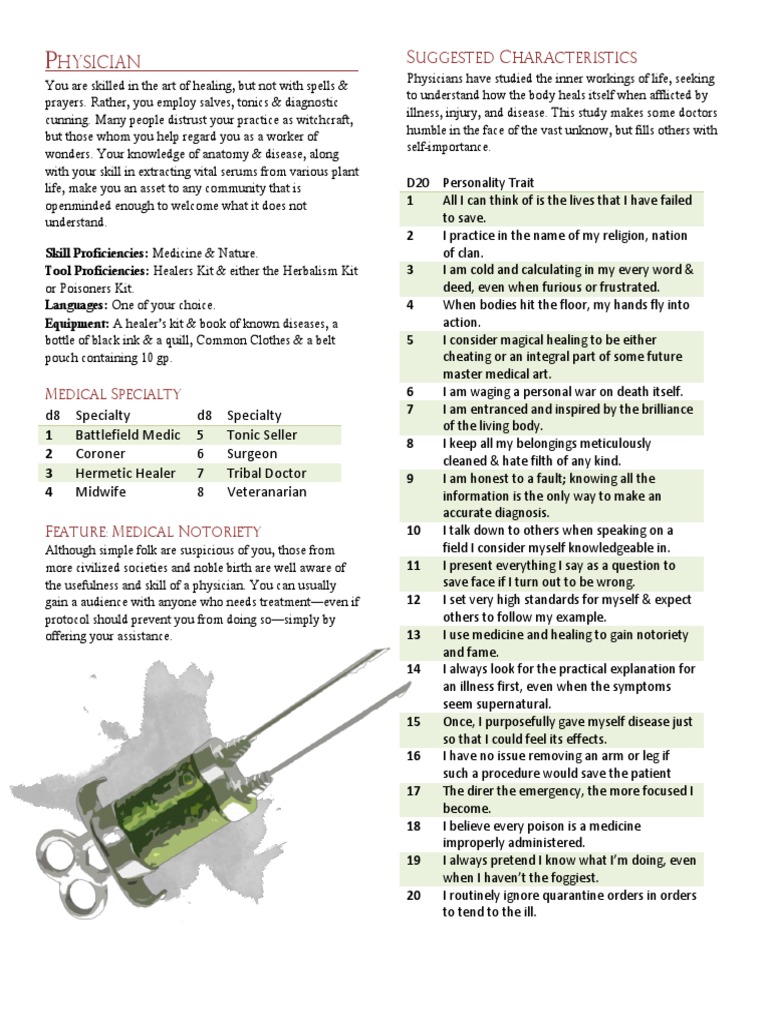 D&D 5e Physician Background | Physician | Alternative Medicine