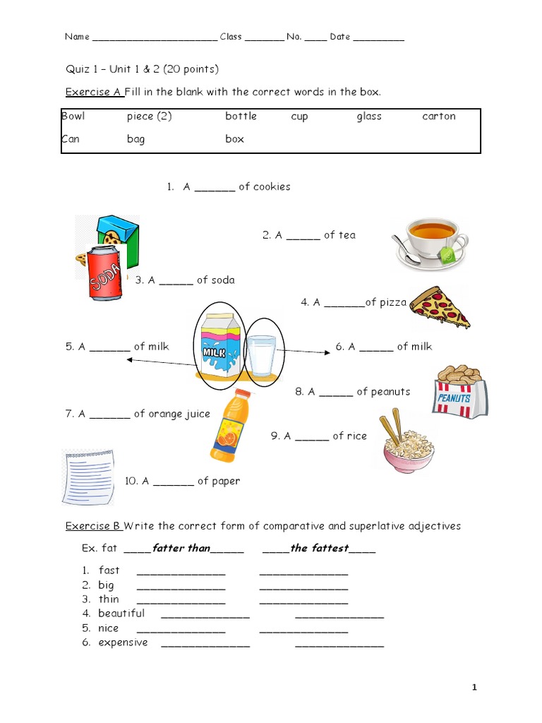 P.5 Quiz 1-Let's Go Unit1-2 | PDF