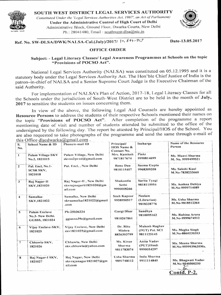 Legal Awareness Programmes At Schools On The Topic Provisions Of Pocso