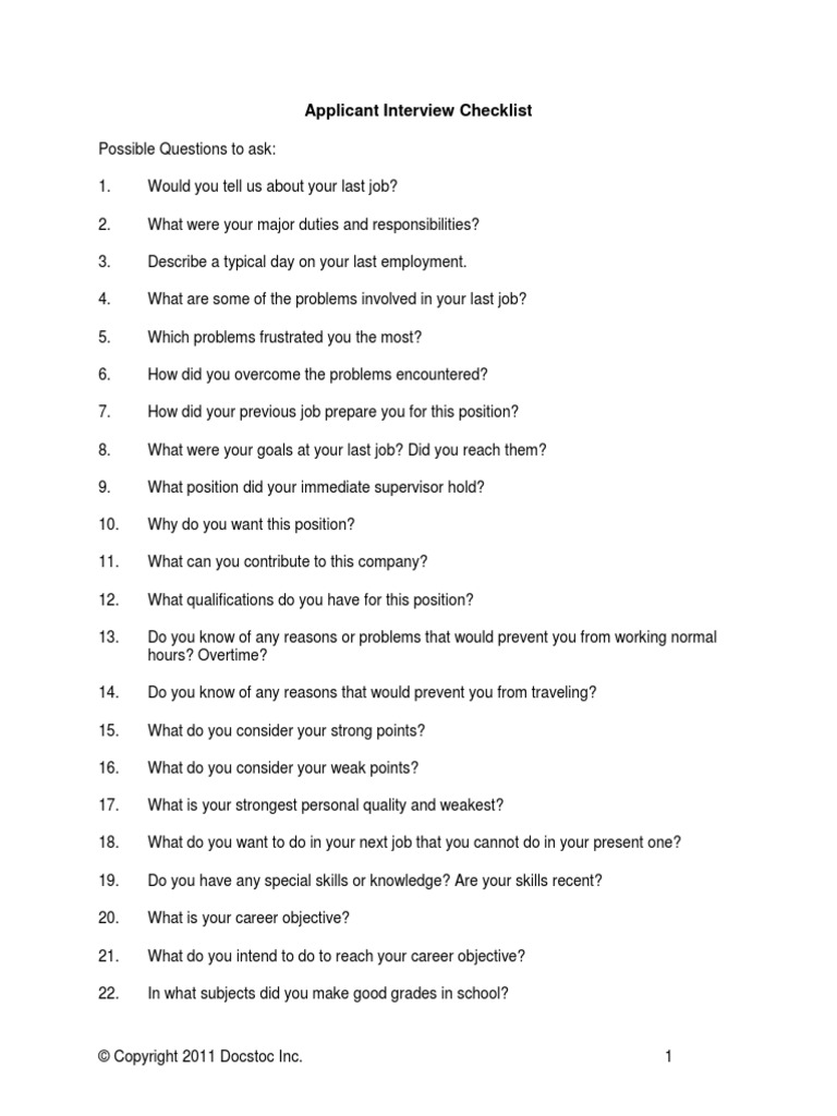 Applicant Interview Checklist | PDF | Employment | Business