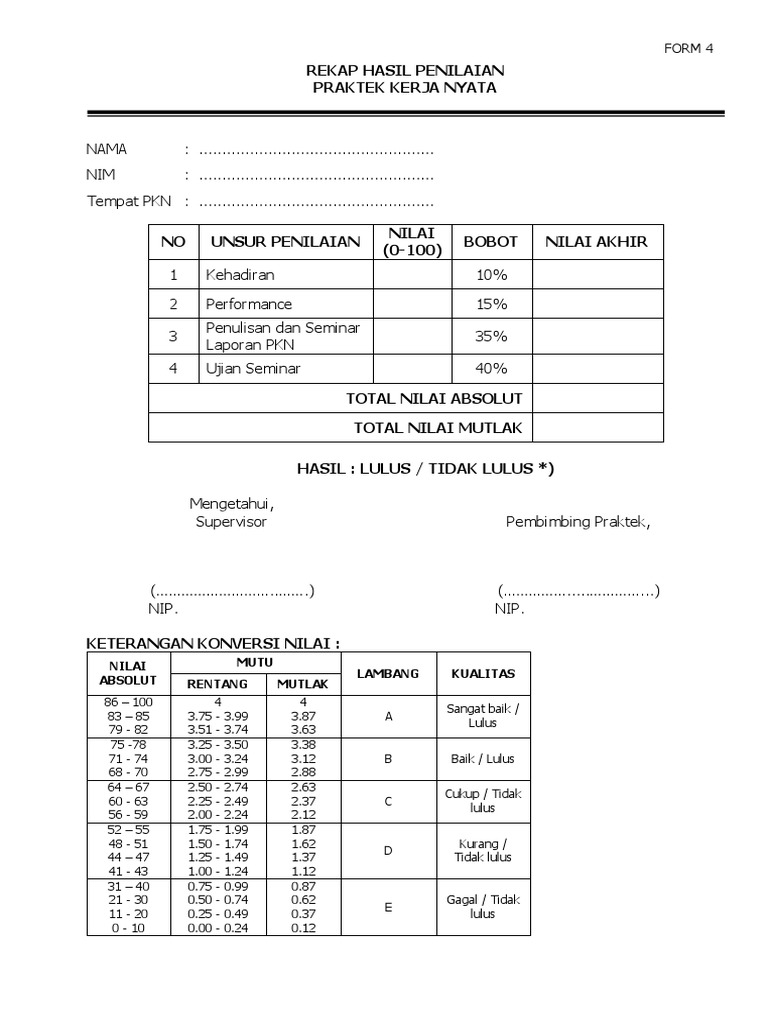 Form Rekap Nilai PKN (Revisi) | PDF