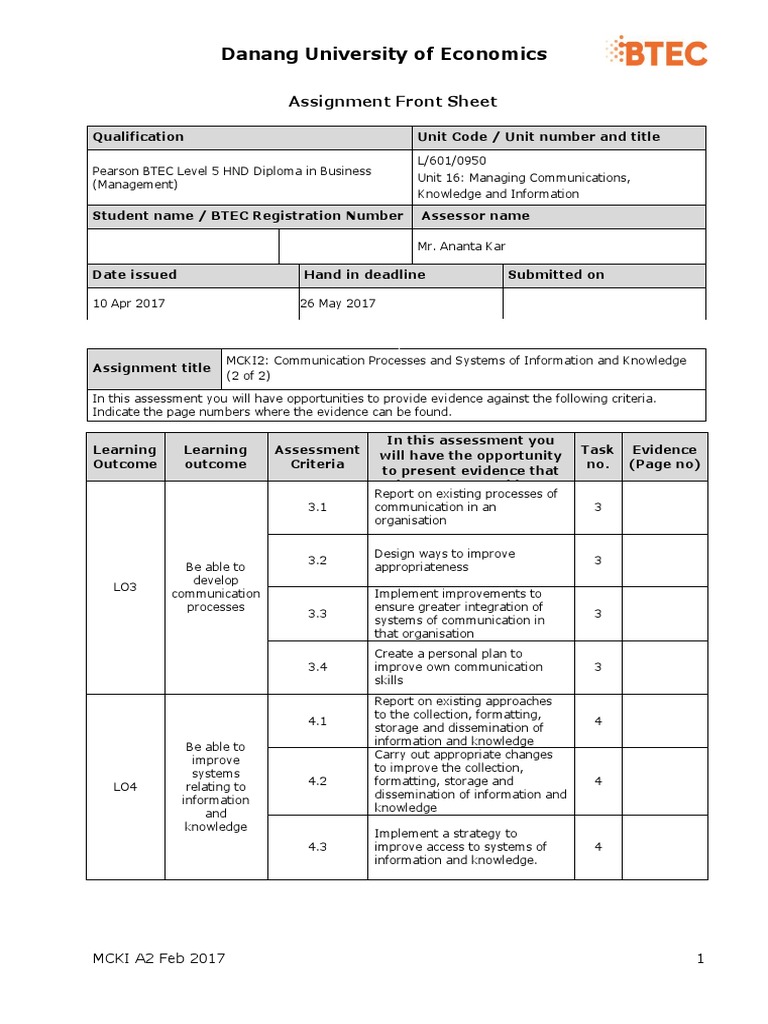 Unit 16. Managing Communications, Knowledge and Information Assignment B | PDF | Educational ...