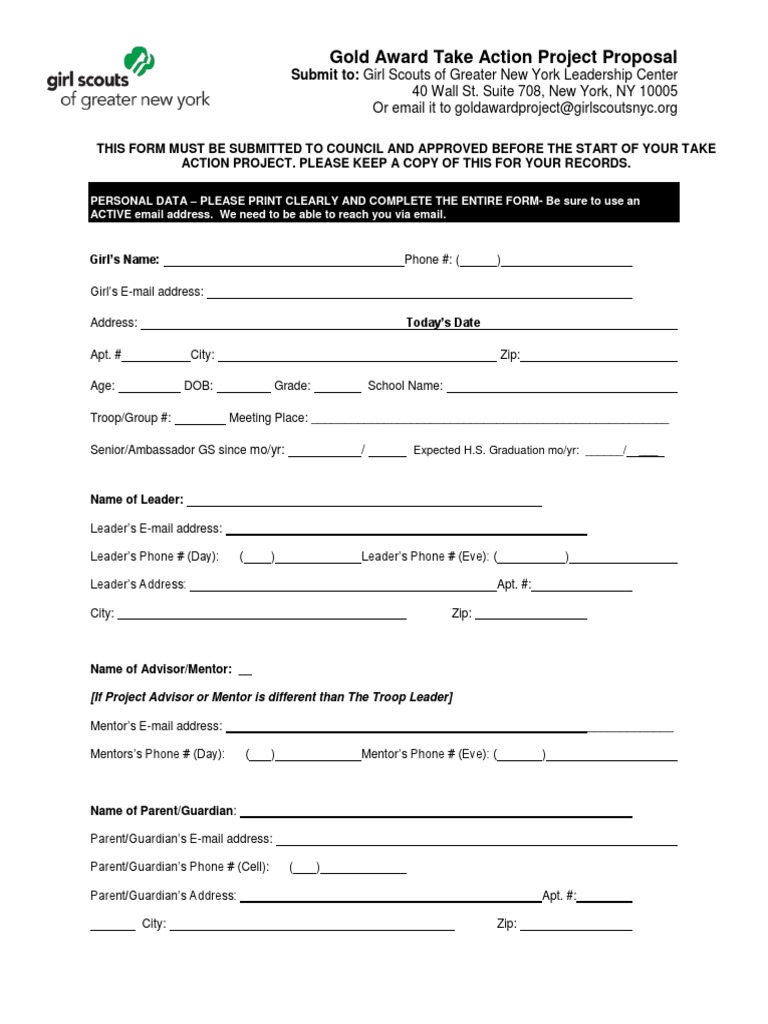 Gold Award Take Action Project Proposal: Submit To: Girl Scouts of ...
