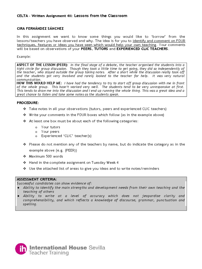 Lessons From The Classroom: CELTA - Written Assignment 4ii | PDF ...