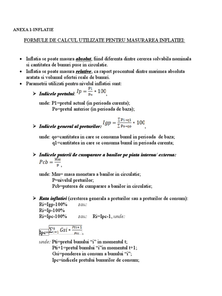 Anexa 1 Inflatie-Formule de Calcul A Inflatiei | PDF