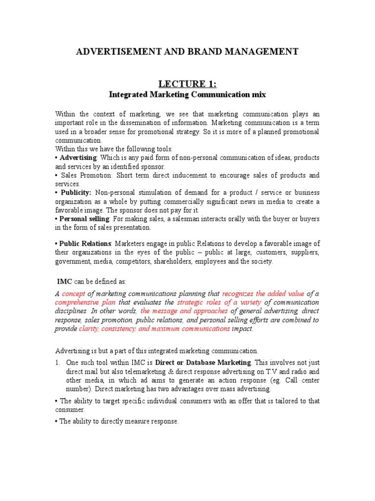 Advertising And Brand Management Pdf Marketing Communications