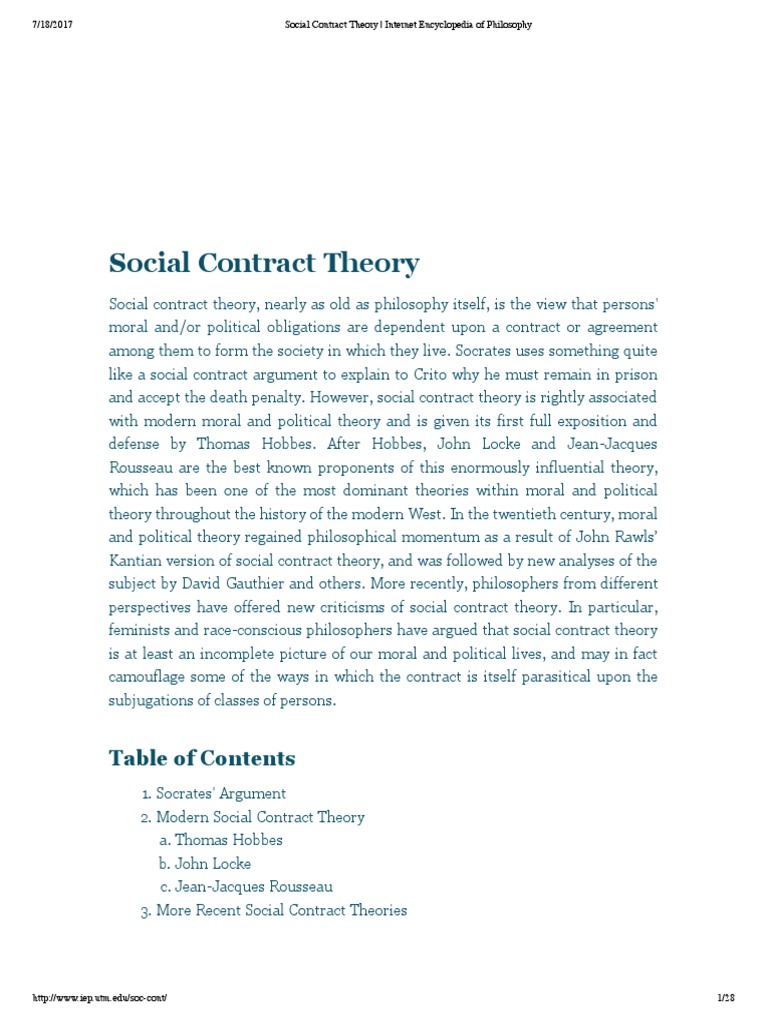 Social Contract Theory _ Internet Encyclopedia of Philosophy | Social ...