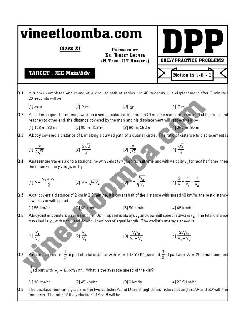 Kinematics-Motion in One Dimension-1 JEE Main and Advanced ...