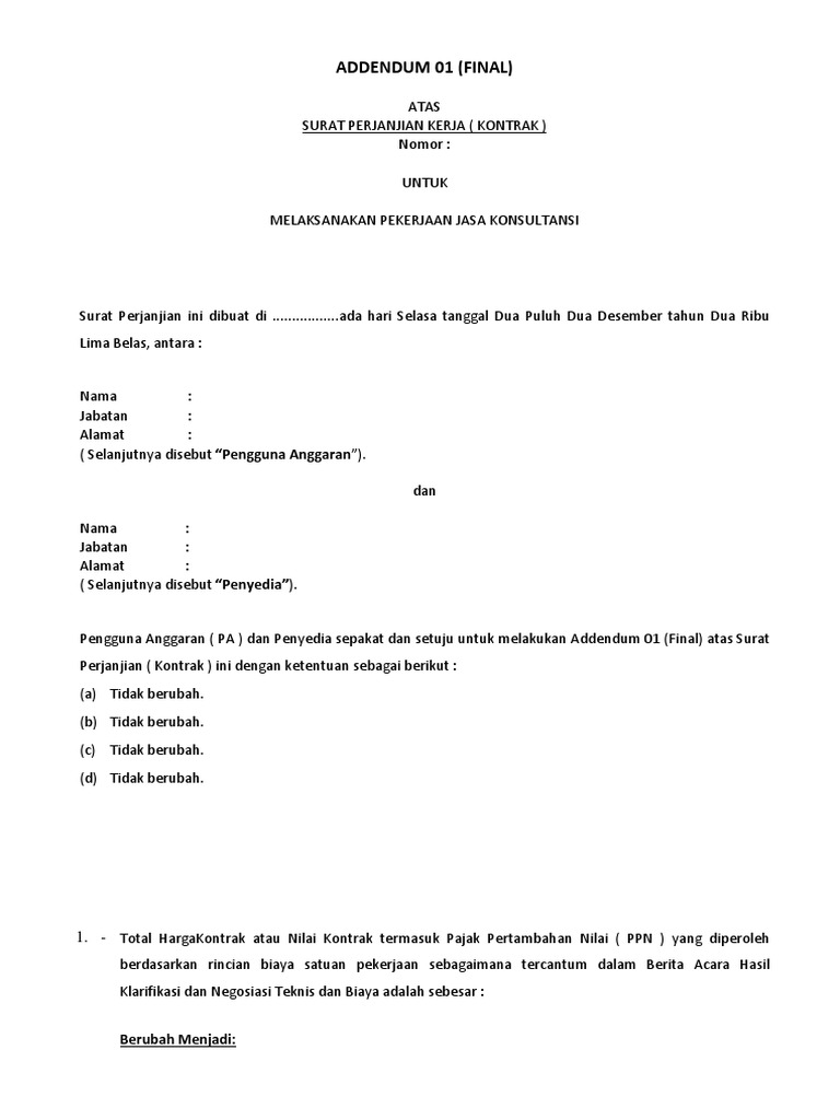Contoh Addendum Kontrak Konstruksi | PDF | Hukum