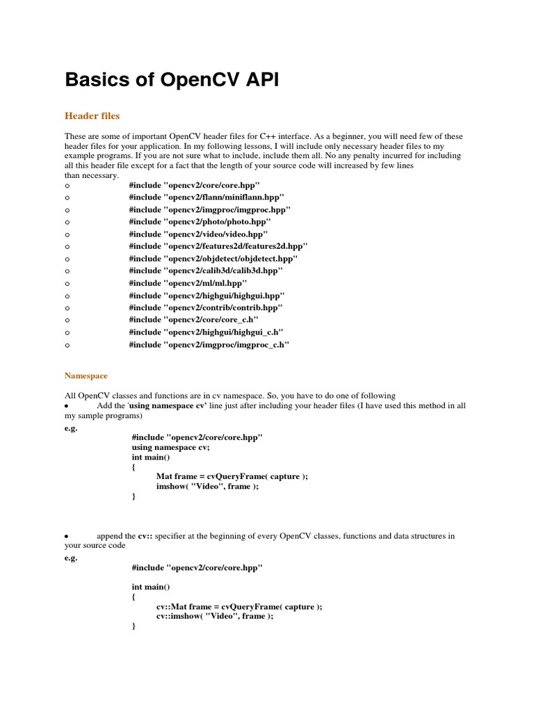 Basics Of Opencv Api Pdf Array Data Structure Data Type 