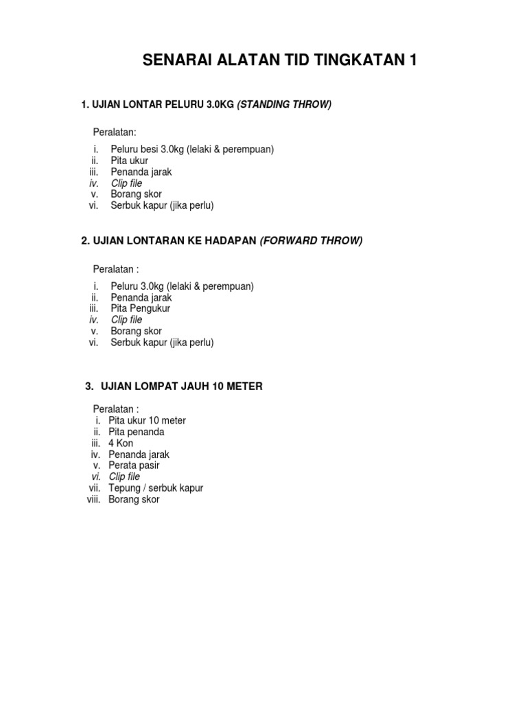 Peralatan Asas Ujian Kecergasan Tingkatan 1 | PDF
