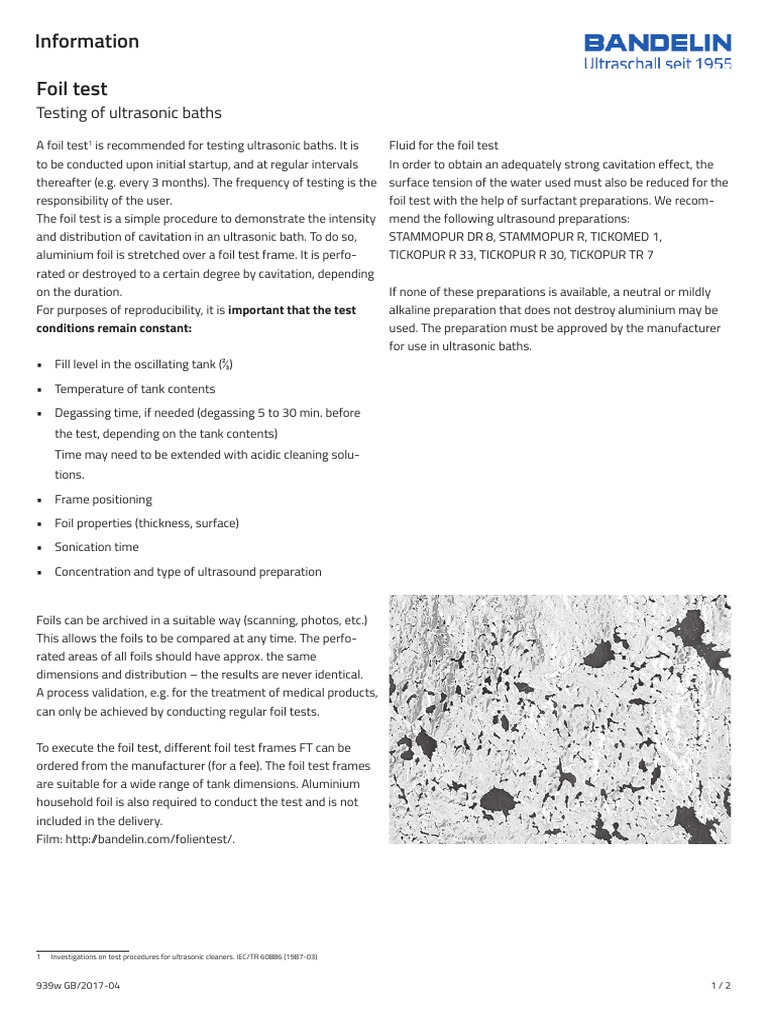 Foil Test GB Bandelin | PDF | Ultrasound | Chemistry