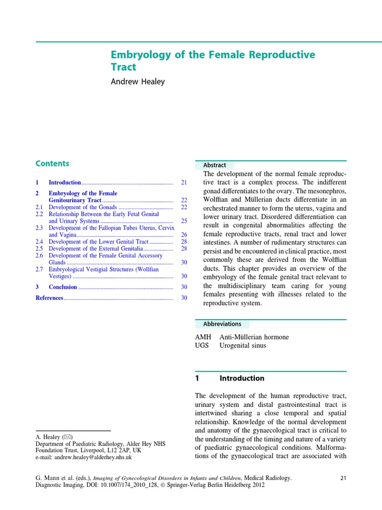 Embryology Of The Female Genital Tract Pdf Ovary Sex Organ
