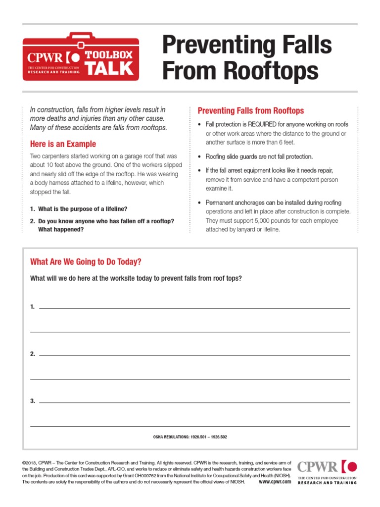 CPWR Preventing Falls From Roofs PDF | PDF | Labour Relations | Prevention
