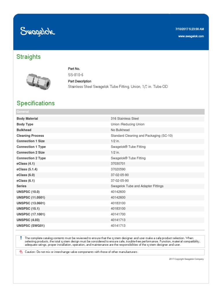 SS-810-6-Swagelok Fittings | PDF | Pipe (Fluid Conveyance) | Building ...
