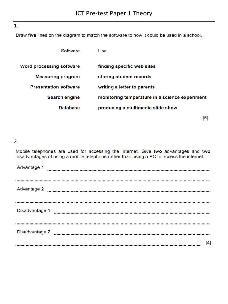 ICT Pre-Test Paper 1 Theory | PDF