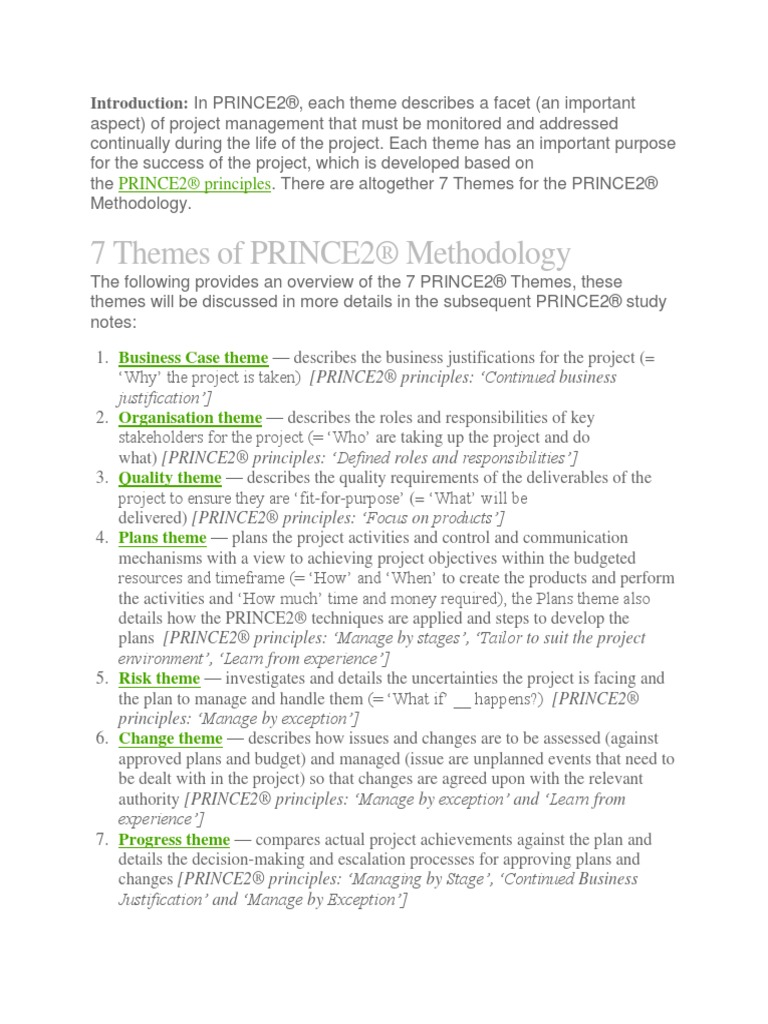 7 Themes of PRINCE2® Methodology | PDF | Project Management ...