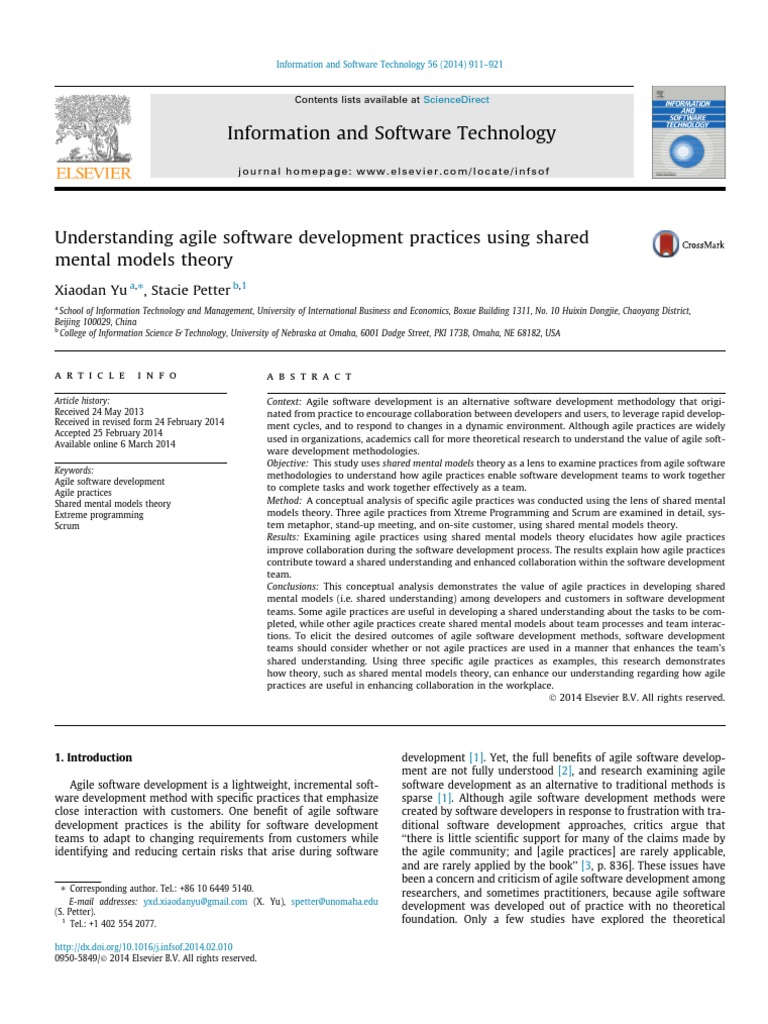 Understanding Agile Software Development Practices Using Shared Mental Models Theory | PDF ...