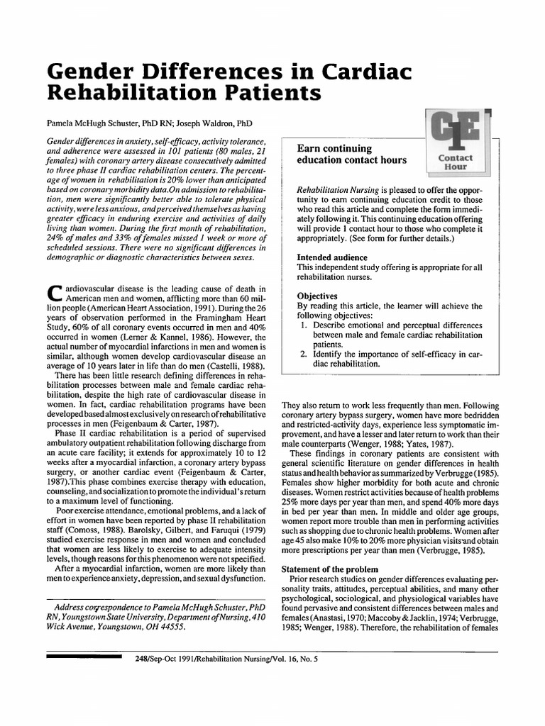 Gender Differences in Cardiac Rehab | PDF | Physical Therapy | Self ...