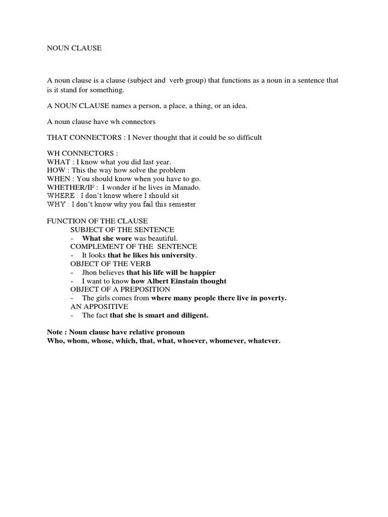 Note: Noun Clause Have Relative Pronoun Who, Whom, Whose, Which, That ...