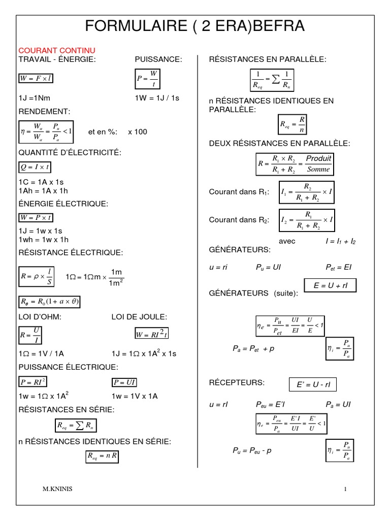 Formules de Rendement Électrique | PDF | Transformateur électrique ...