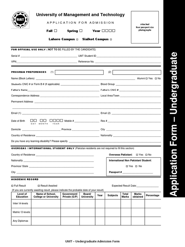 UnderGraduate Form | PDF | University And College Admission | Academia