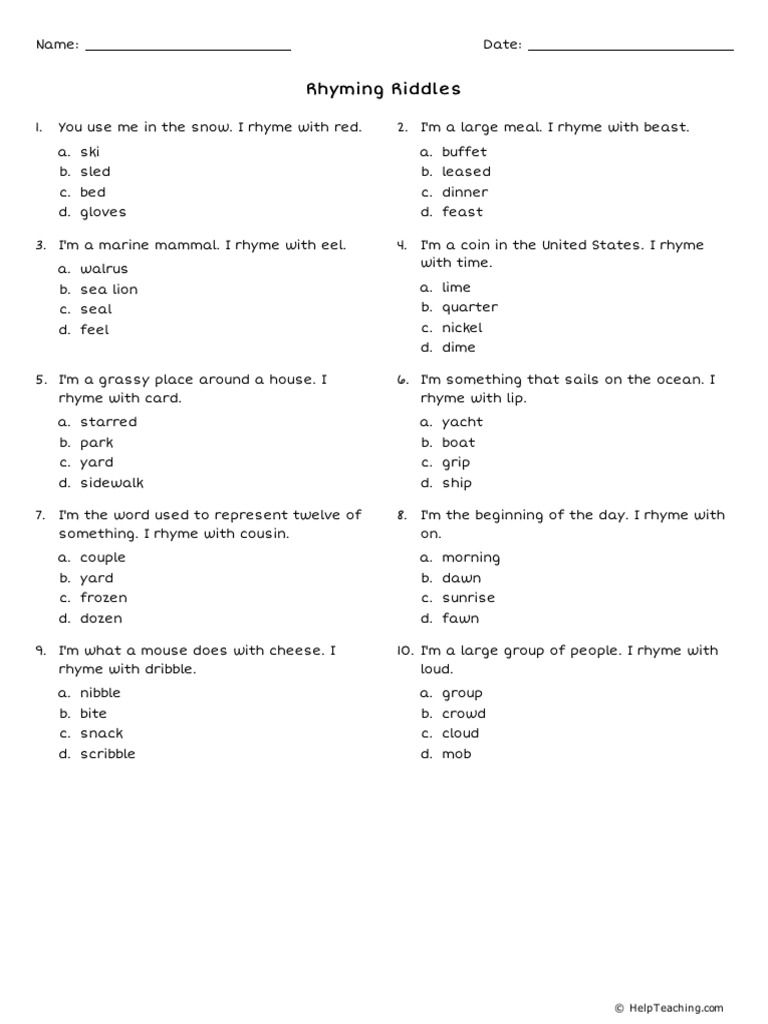 Rhyming Riddles PDF