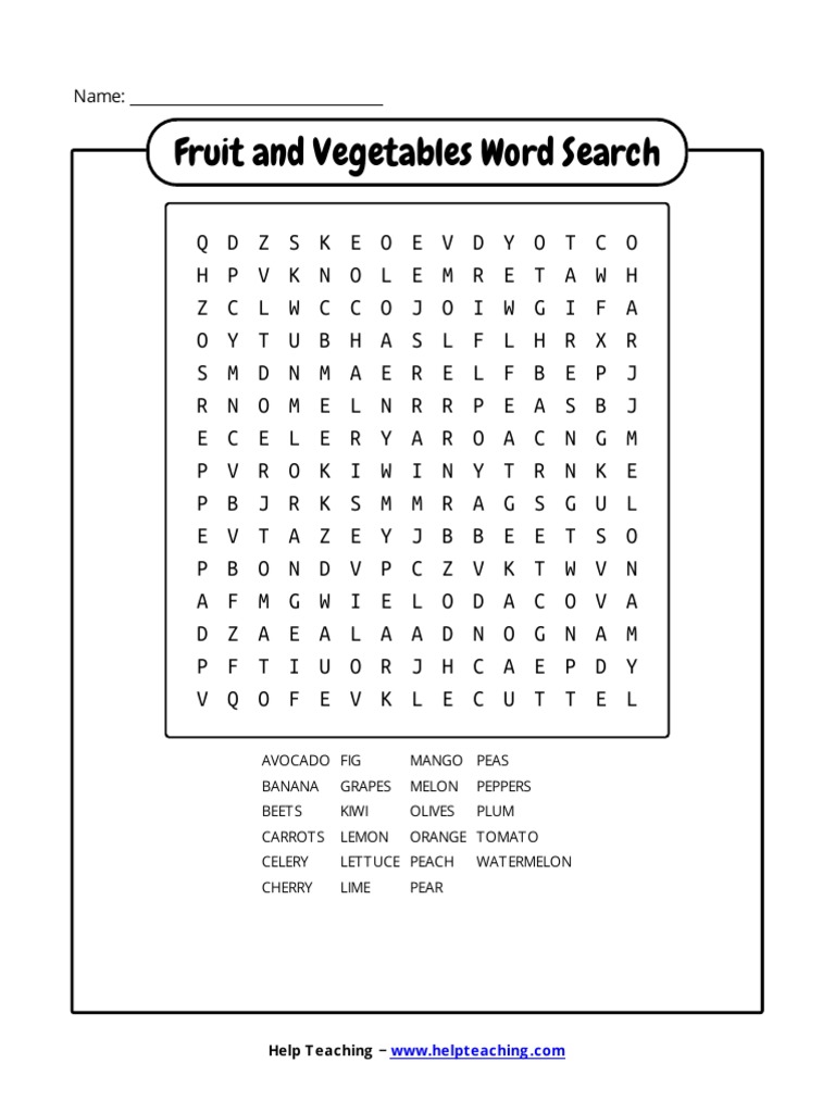 Fruits and Vegetables Word Search | PDF