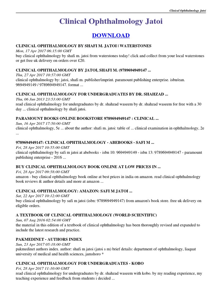 Clinical Ophthalmology Jatoi PDF Download | PDF | Textbook | E Books