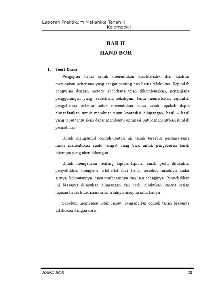 Pengujian Tanah dengan Hand Bor | PDF