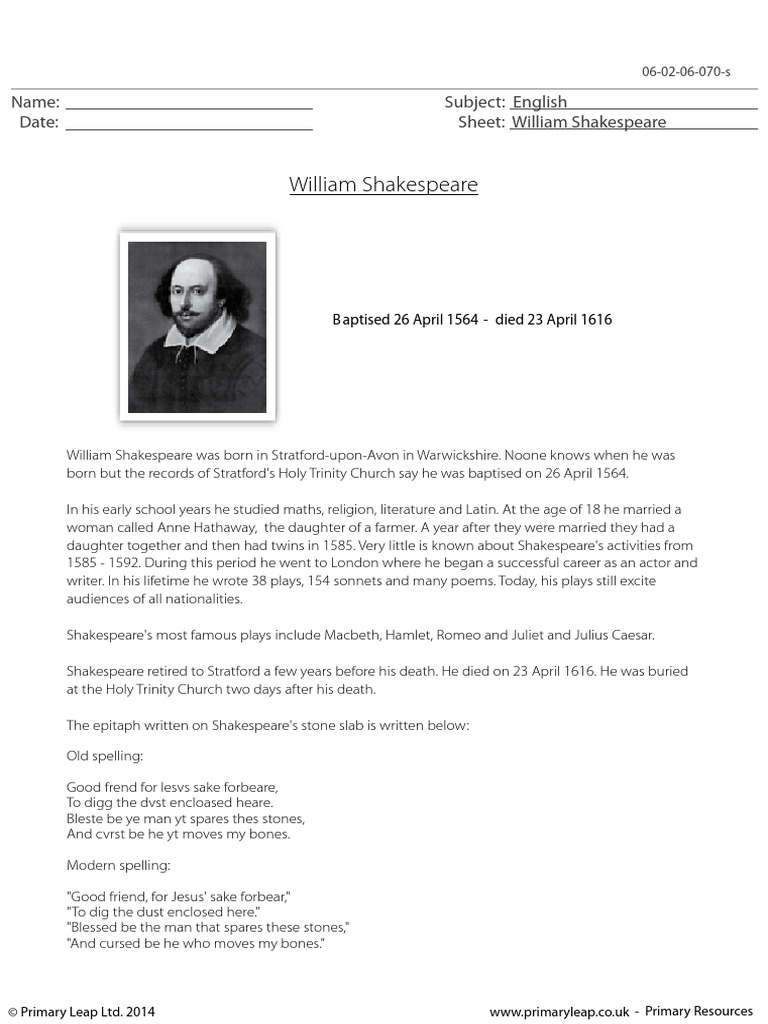 William Shakespeare Comprehension | Download Free PDF | William ...