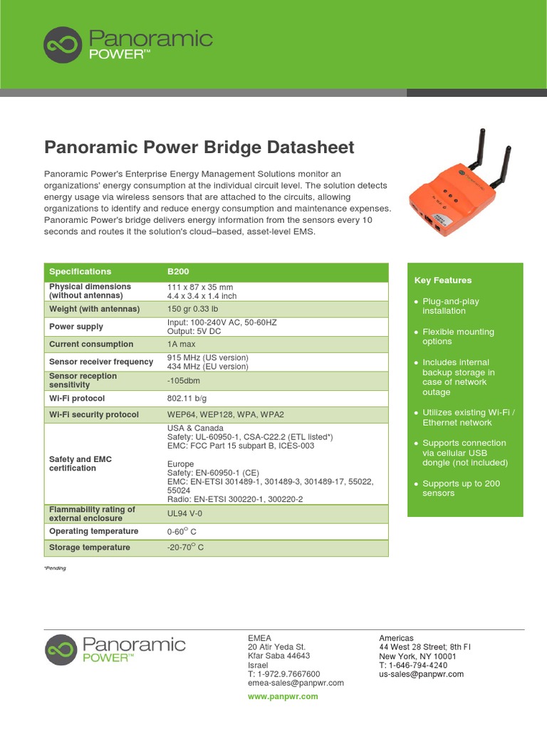 Panoramic Power Wireless Sensors Bridge Datasheet | PDF | Wi Fi | Wireless