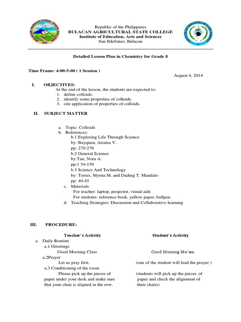 Detailed Lesson Plan | PDF | Colloid | Particle