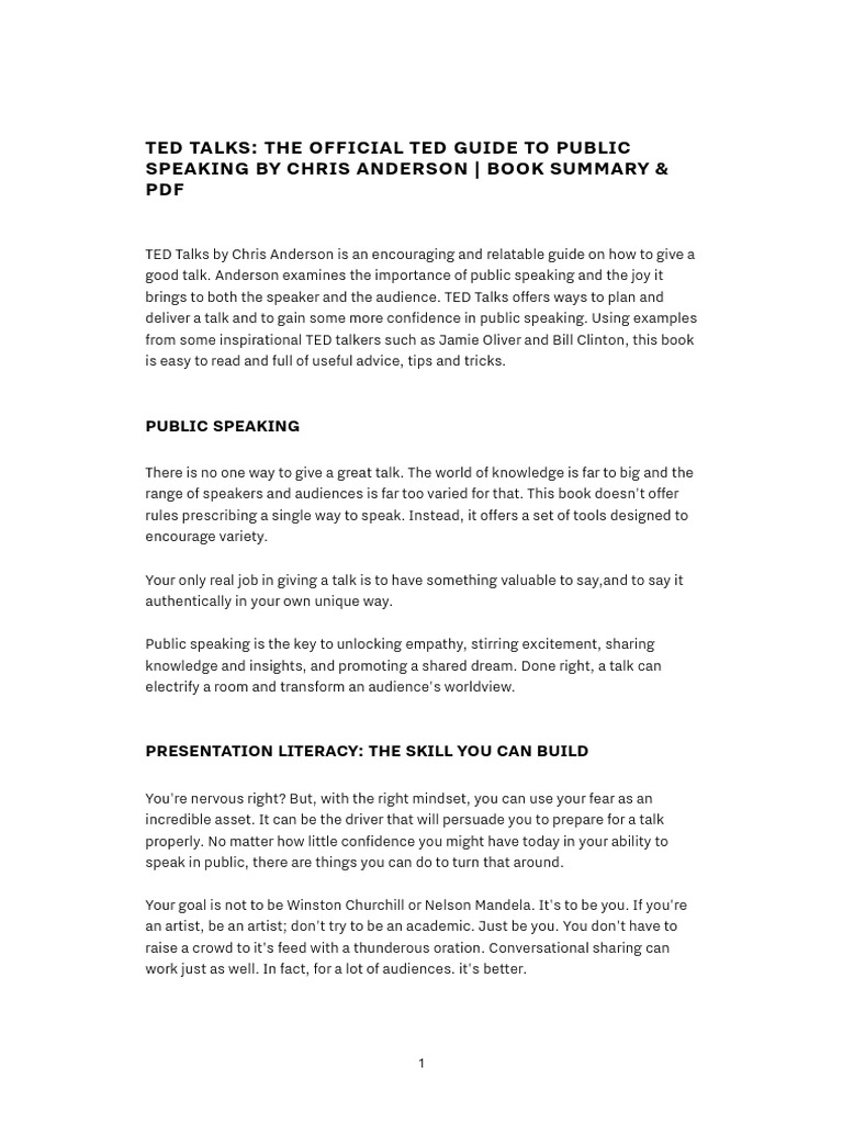 TED Talks by Chris Anderson Book Summary and PDF | PDF | Public ...