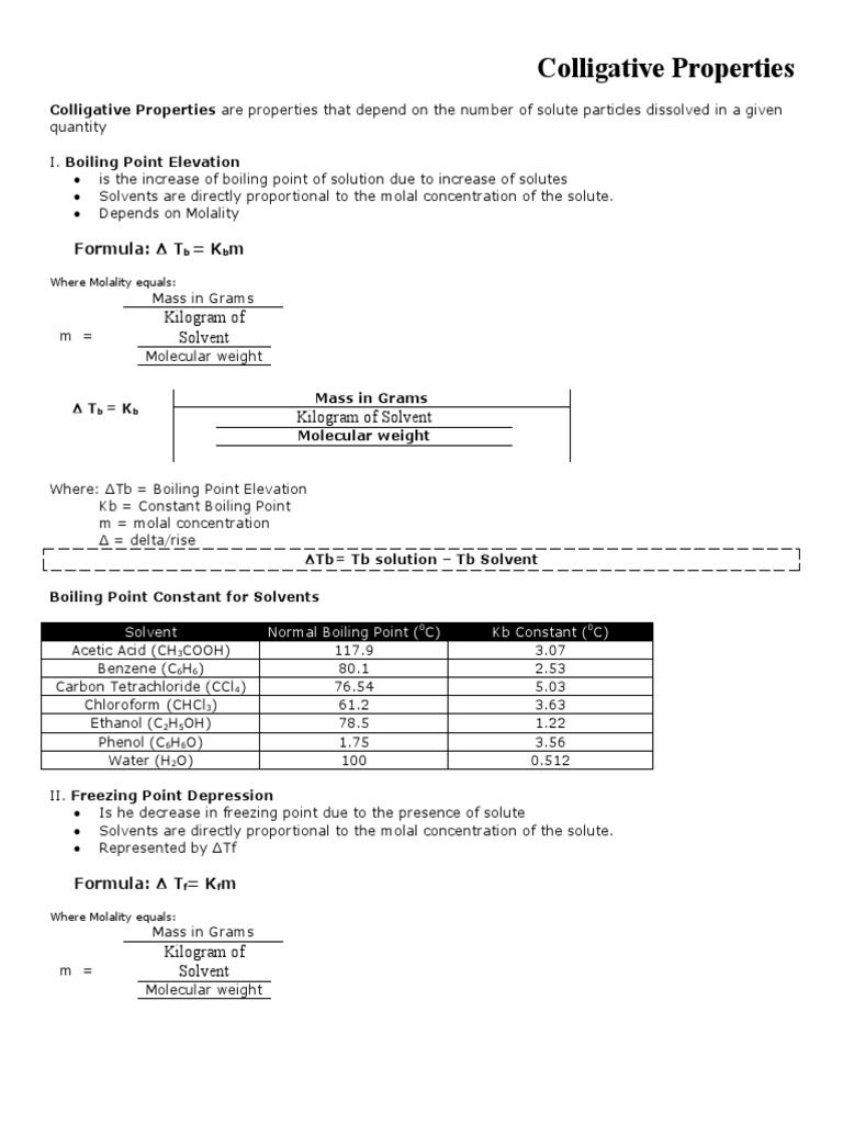 Colligative Properties | PDF | Osmosis | Solution