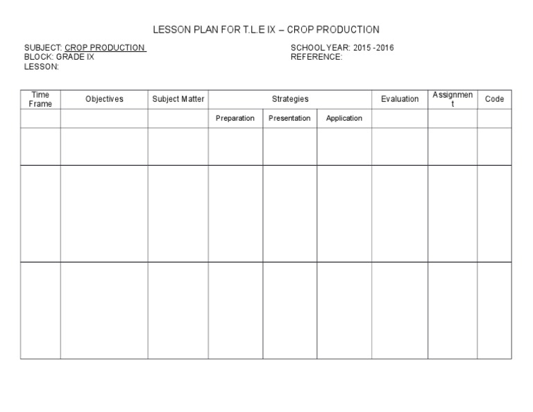 Lesson Plan For T.L.E Ix - Crop Production | PDF | Art