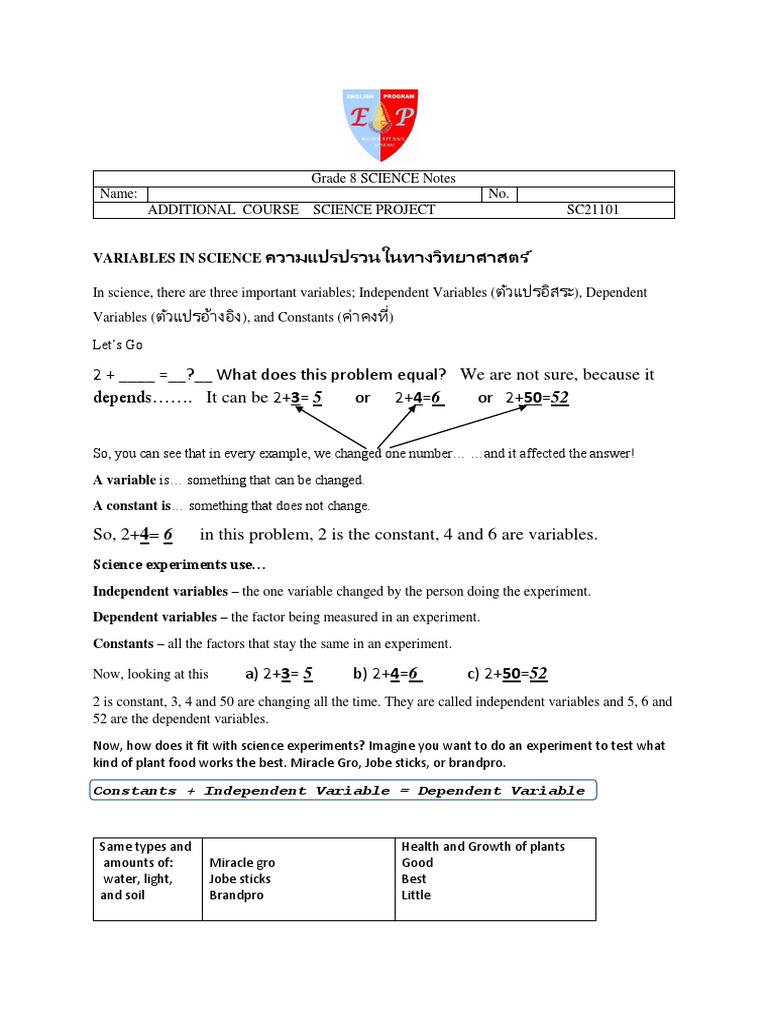 Understanding Variables in Science Experiments | PDF | Variable ...
