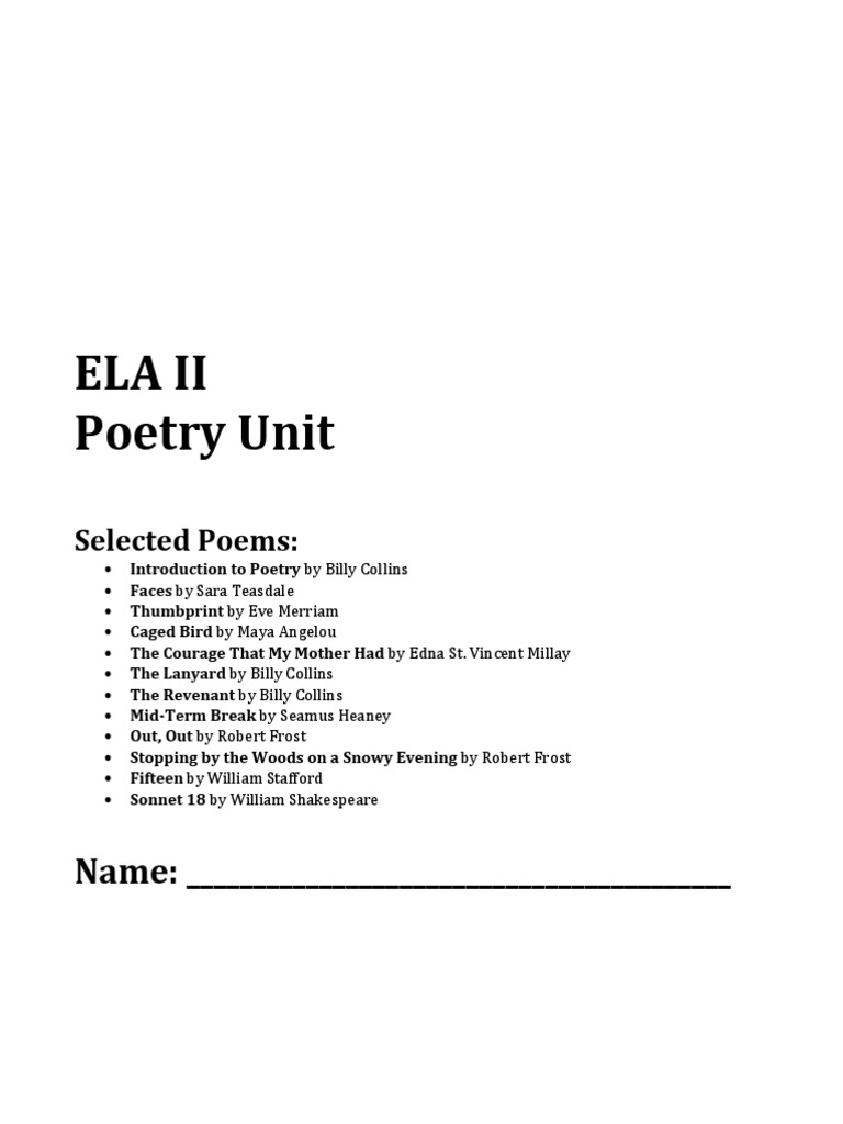 Poetry Packet ELA II | PDF | Rhyme | Poetry