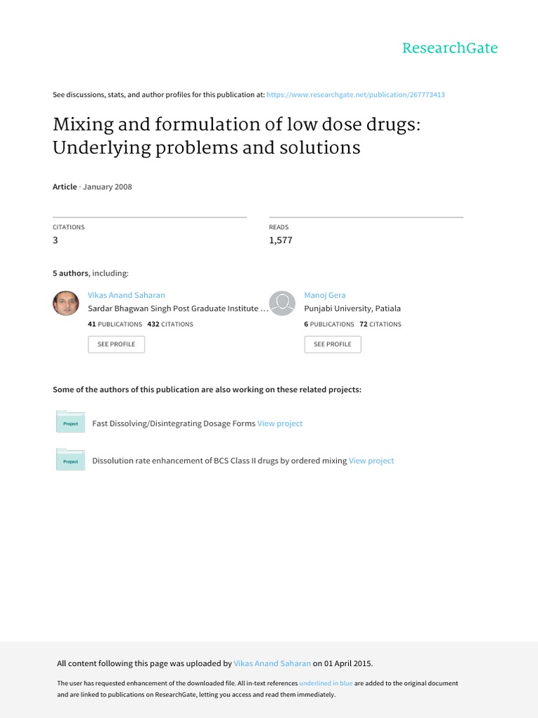 Low Dose Drug Formulation Challenges | PDF | Tablet (Pharmacy ...