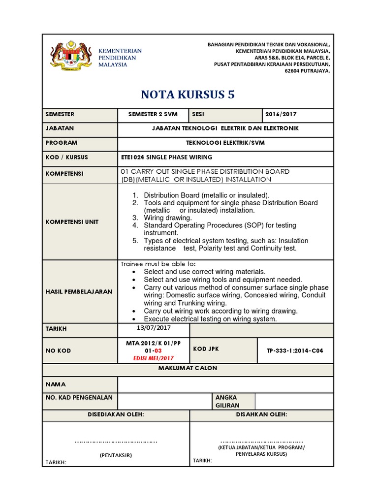 Template Nota Kursus | PDF | Electrical Wiring | Equipment