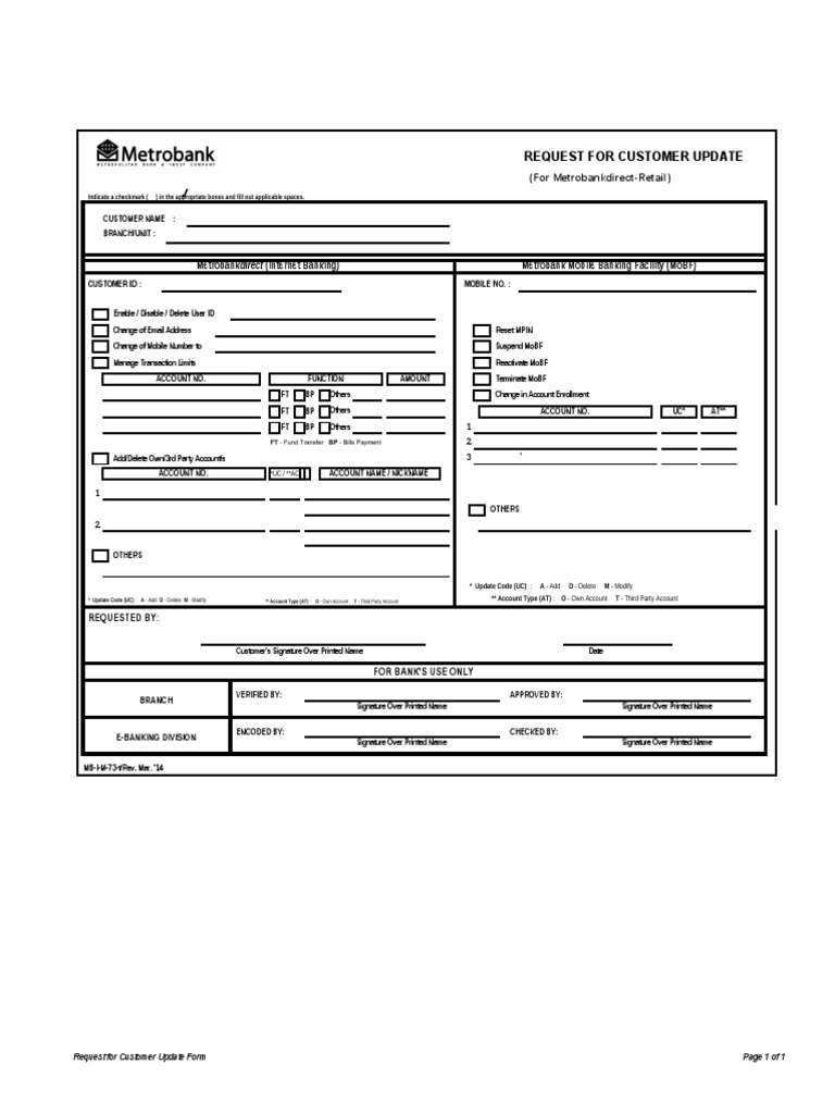 Request For Customer Update Form (2014) | PDF